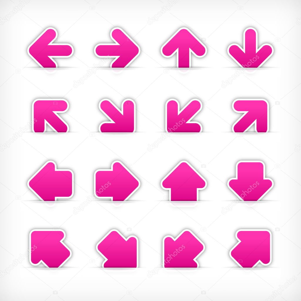 Magenta sign arrow sticker on cut paper pocket — Stock Vector ...