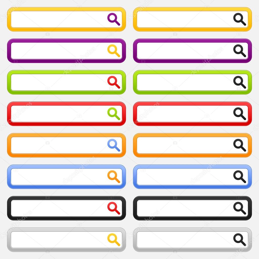 Internet web search form with magnifier icon. Variations colors rounded ...