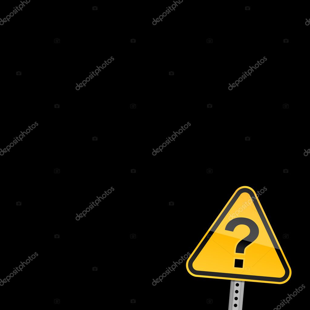 Small yellow road warning sign with question mark symbol on black ...