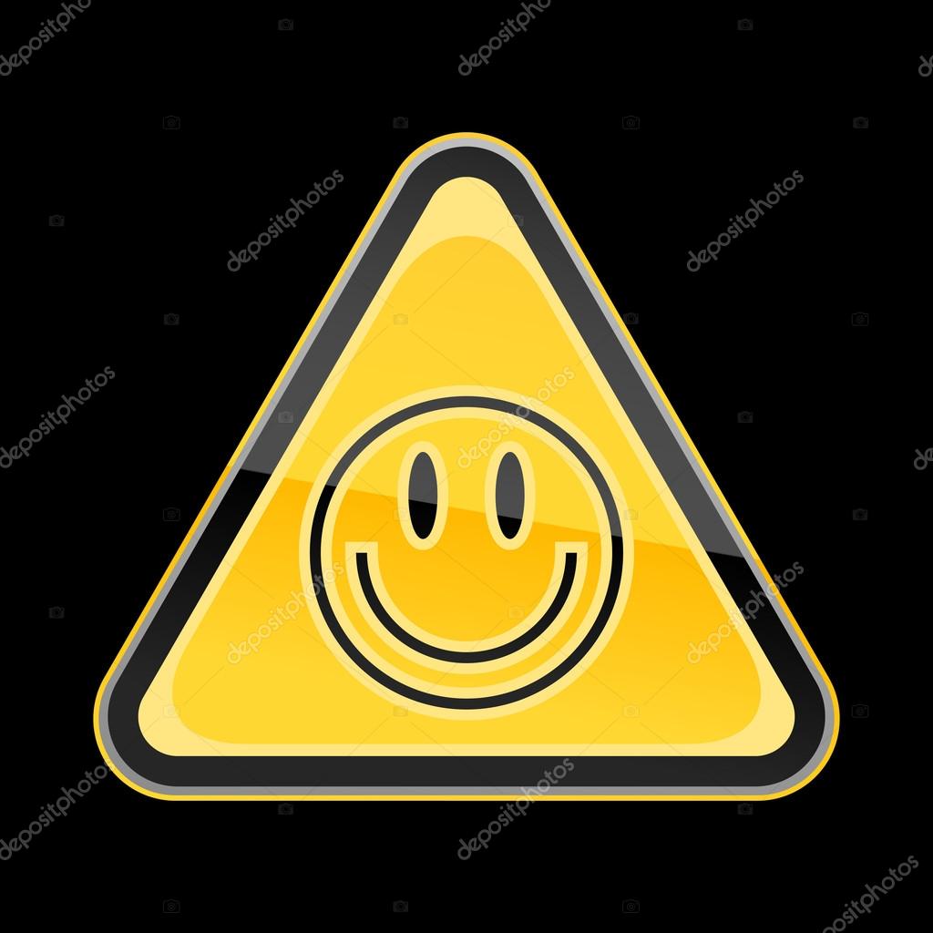 Señal de advertencia de peligro amarillo dorado con símbolo de cara ...