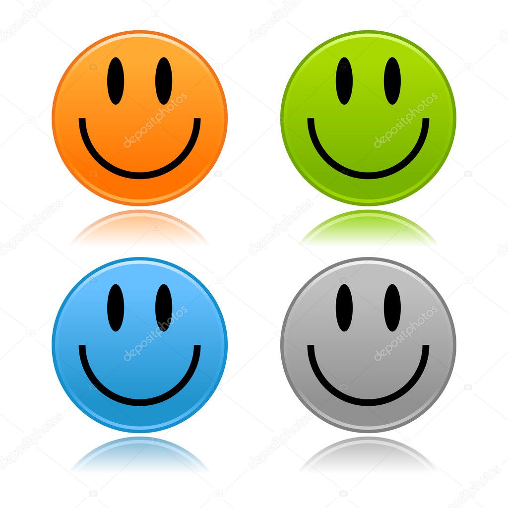 Matted colored color smiley faces with reflection on white — Stock ...