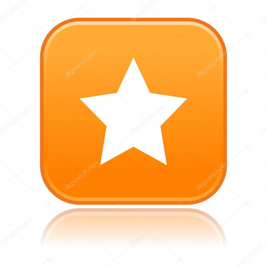 Botón cuadrado naranja mate con símbolo de estrella y reflexión sobre ...
