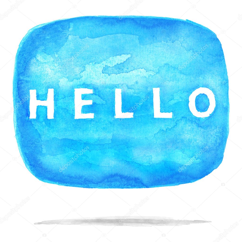 Blue watercolor speech bubble dialog with text HELLO. — Stock Photo ...