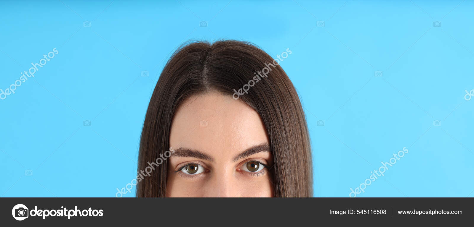 Half Face Young Girl Blue Background — Stock Photo © AtlasStudio #545116508