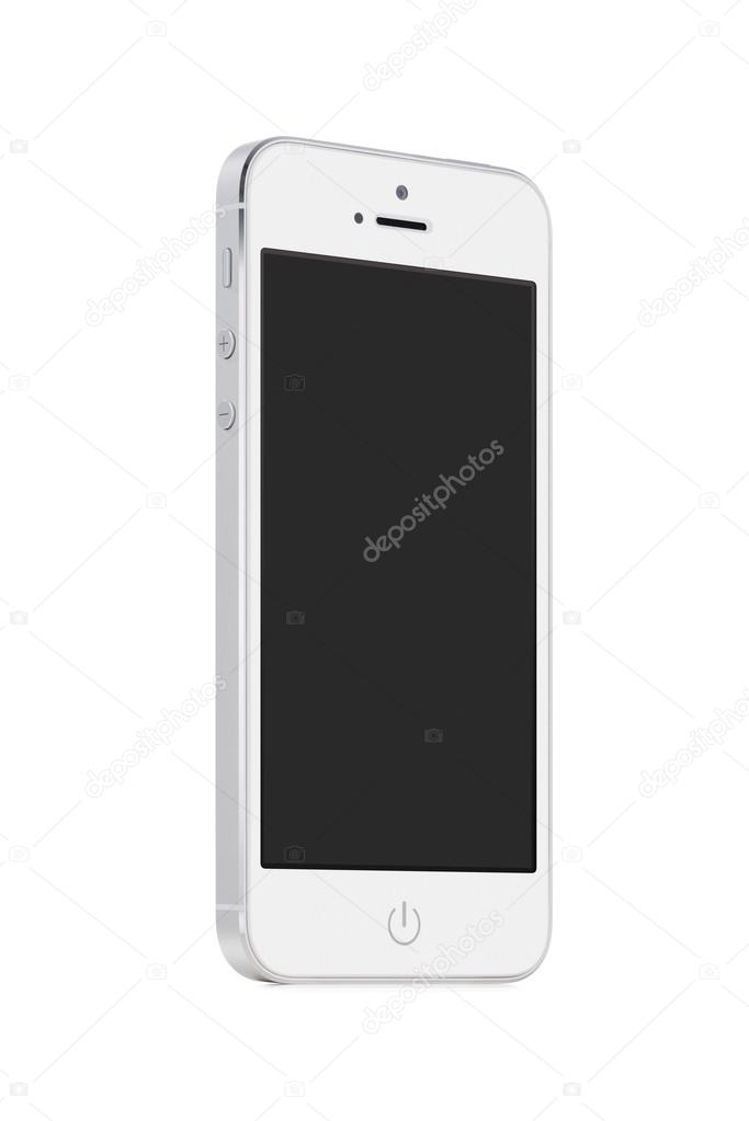 Bottom up view of white mobile smart phone with blank screen — Stock ...