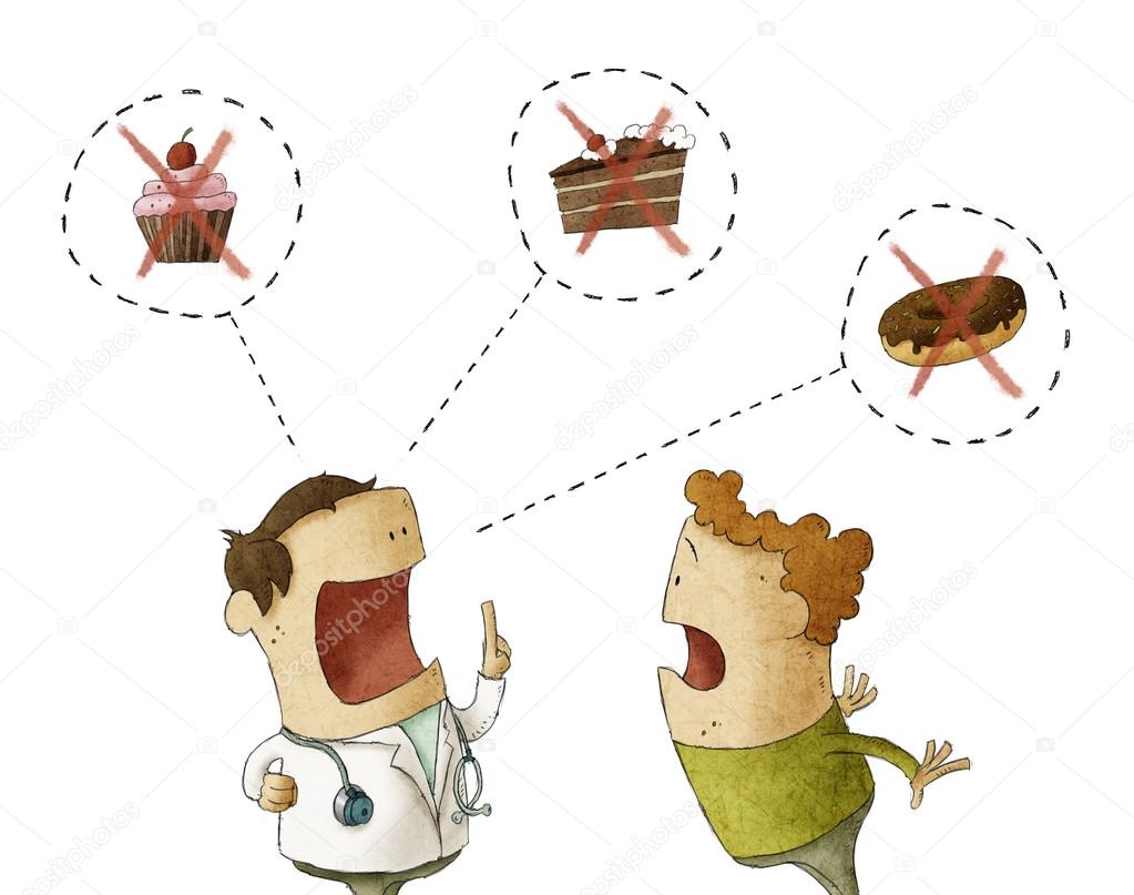 Doctor talking to patient not eat sweet food Stock Photo by ©JrCasas ...
