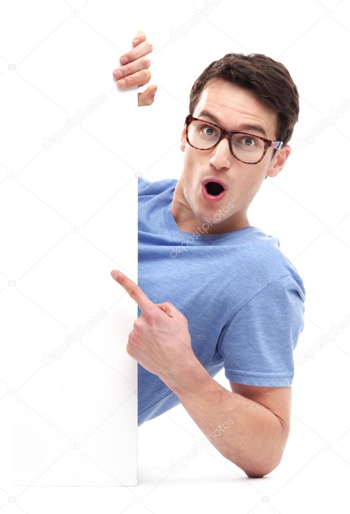 Young Guy Pointing Up Stock Photo Pikselstock 27026953