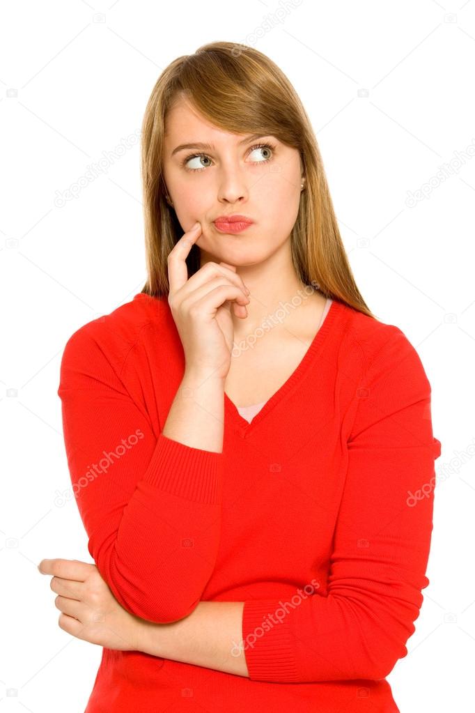 Thinking woman looking up Stock Photo by ©pikselstock 28001515