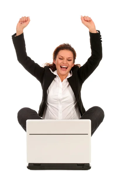 Woman cheering computer Stock Photos, Royalty Free Woman cheering ...