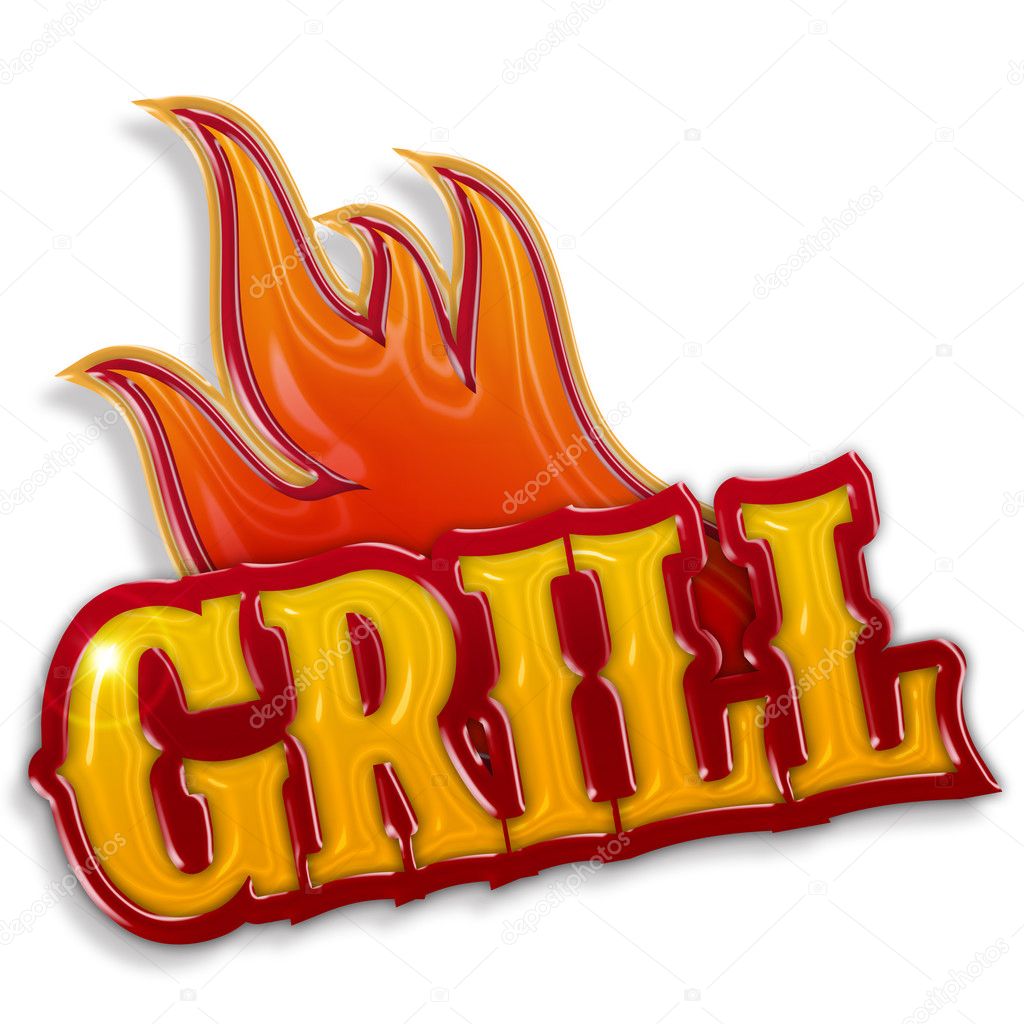 Hot grill label isolated on white background — Stock Photo © paulistano ...