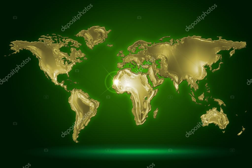 Golden world map on dark green background — Stock Photo © paulistano ...