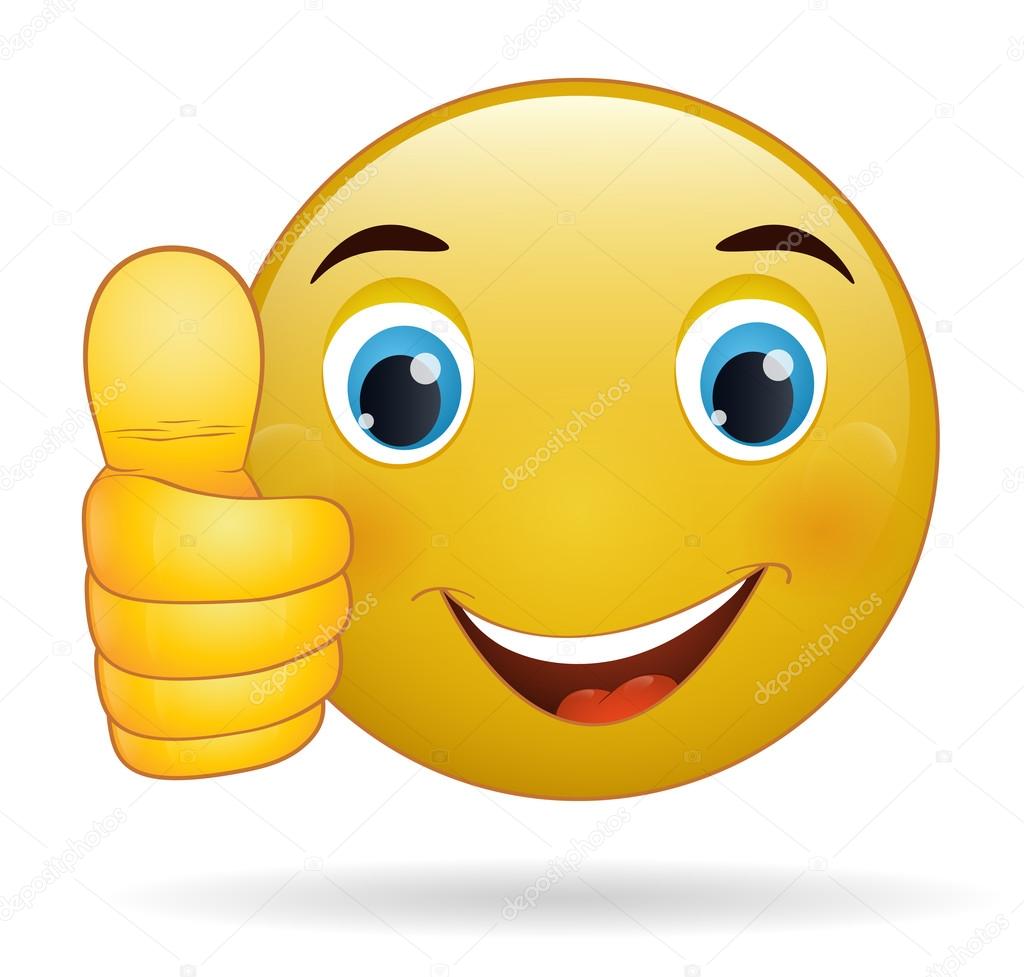 Thumb up emoticon, yellow cartoon sign facial expression — Vector de ...