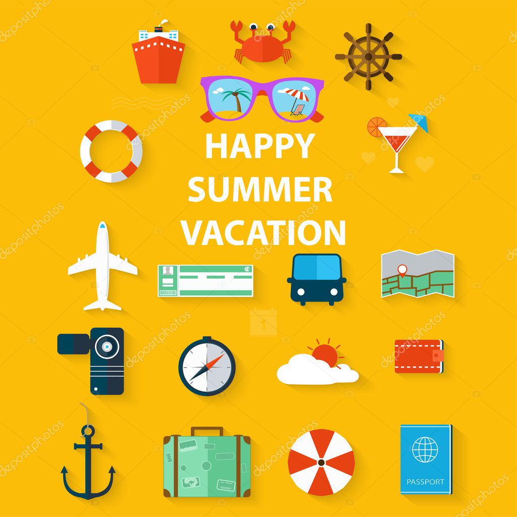 Icons summer vacation in a flat style on yellow background Stock Vector ...