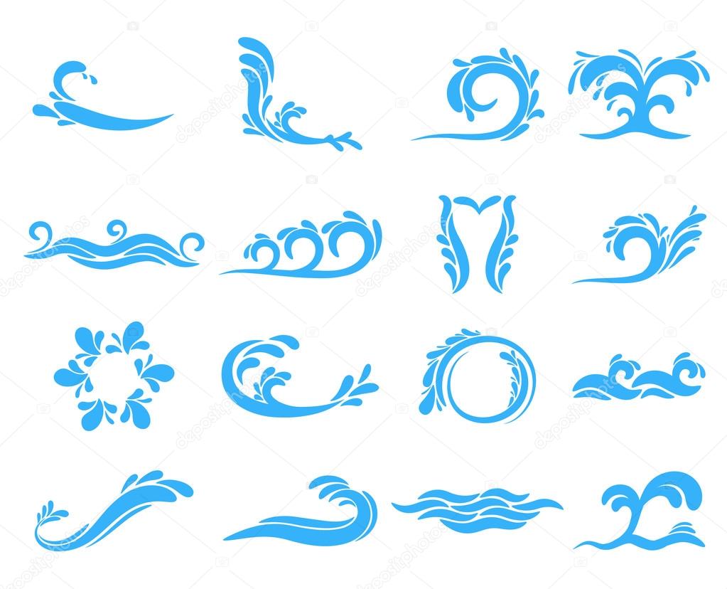Conjunto de olas azules del mar, salpicaduras de agua Stock Vector by ...