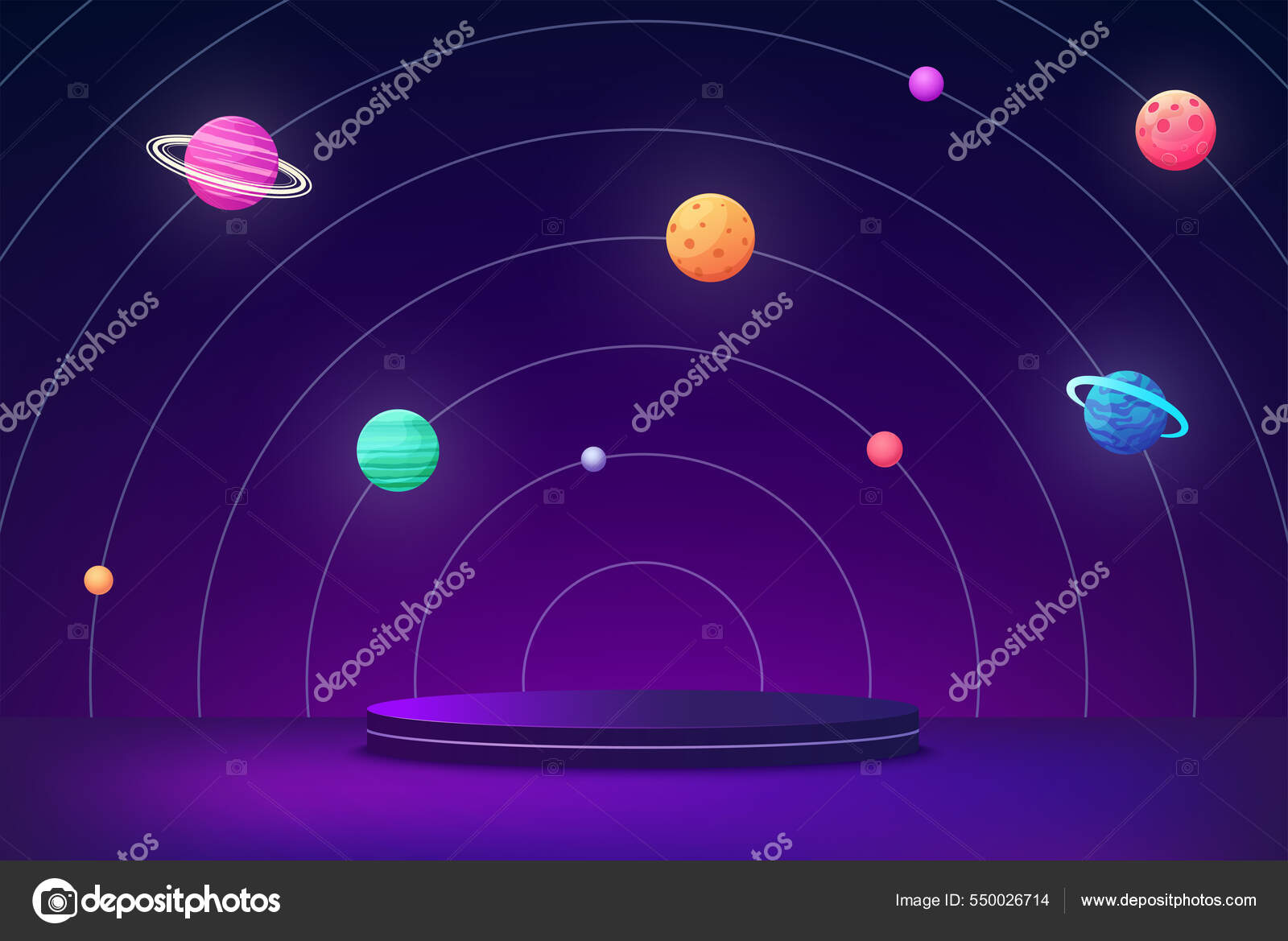 Scene Podium Different Planets Space Futuristic Concept Virtual Reality ...