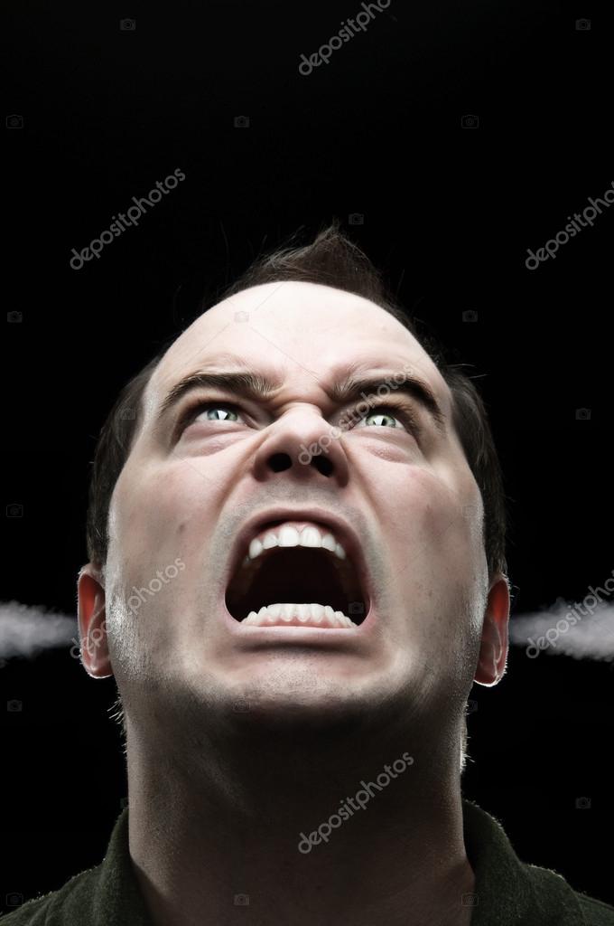 Furious, Screaming Man Looking Upward With Steam Coming From His ears ...