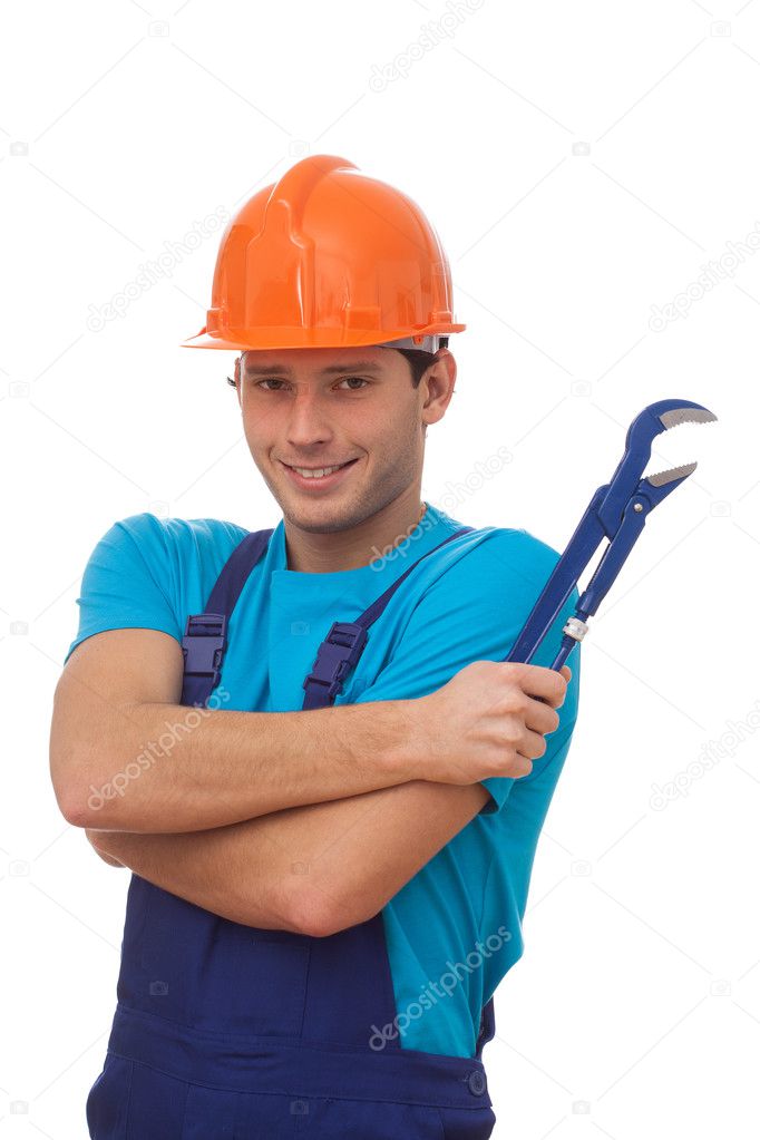 Builder with adjustable wrench Stock Photo by ©photographee.eu 38258727