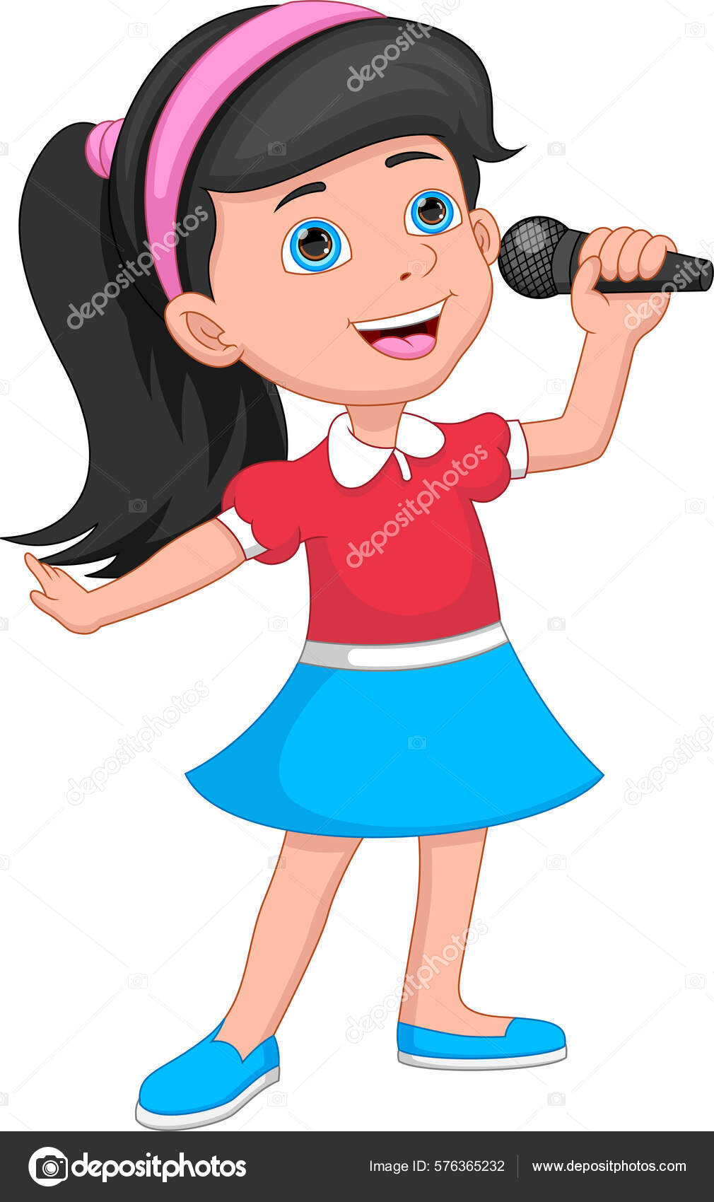 Tecknad Liten Flicka Sjunger Vit Bakgrund — stockvektor av ...