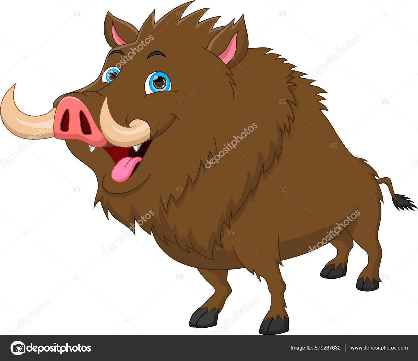 Cartoon Cute Wild Boar White Background Stock Vector Image by ...