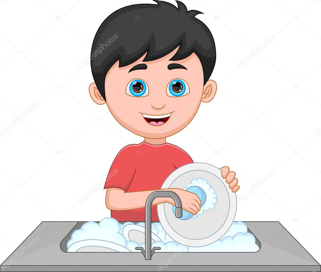 Niño Lavando Platos Sobre Fondo Blanco Vector de stock por ...