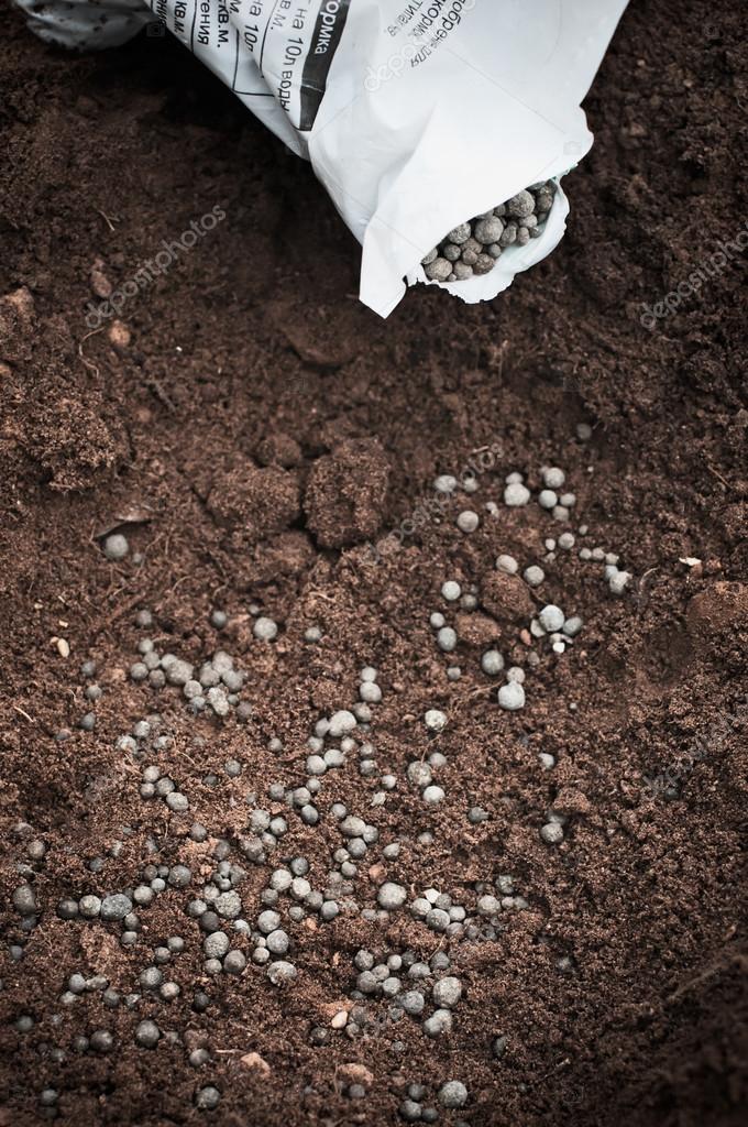 Mineral fertilizer on the ground and in the bag. Stock Photo by ©Annaev ...