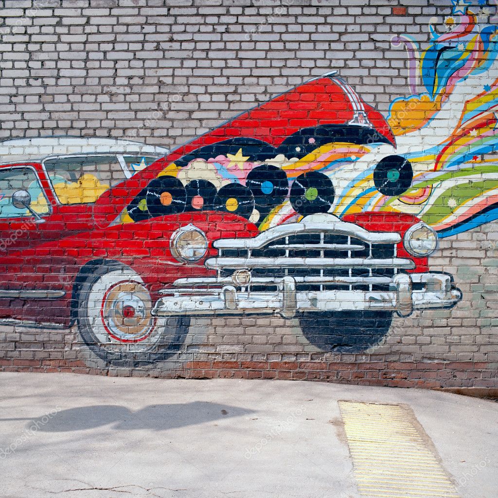 Graffiti of car on brick wall, Moscow, Russia – Stock Editorial Photo ...