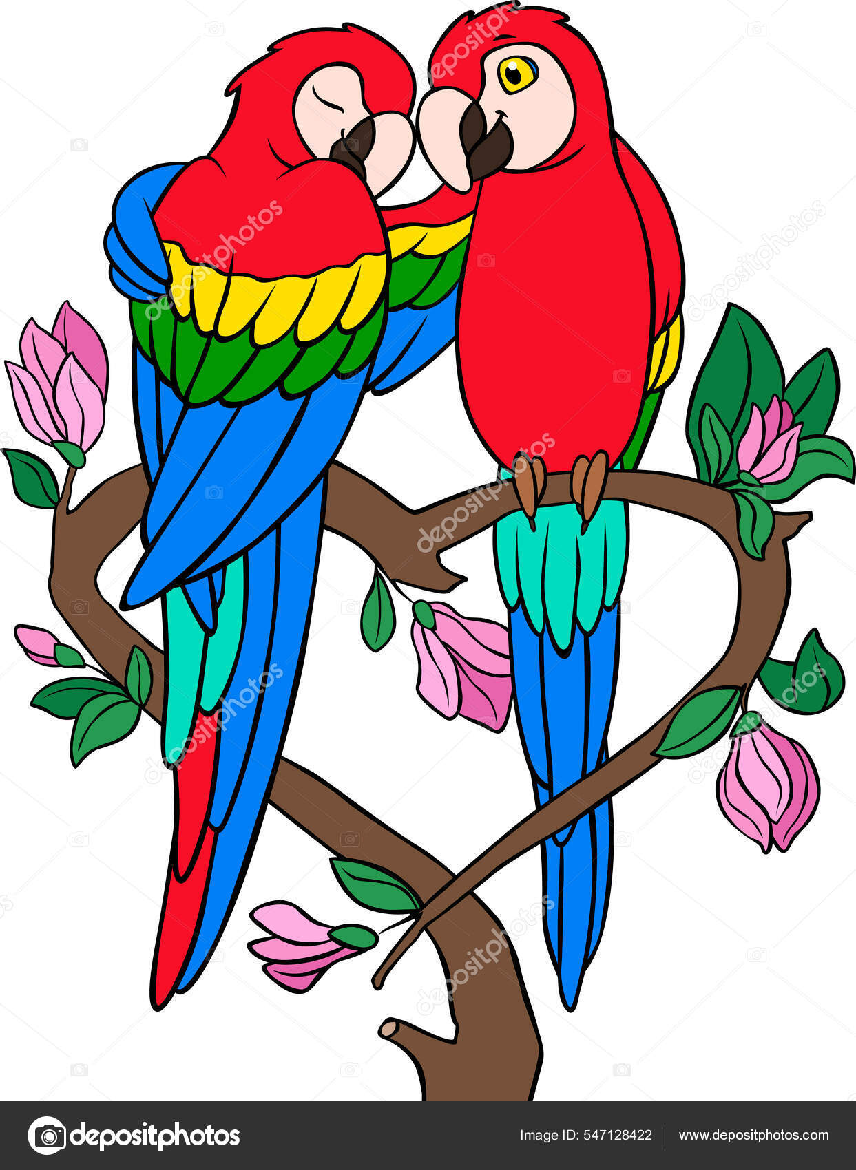 Cartoon Love Birds In A Tree