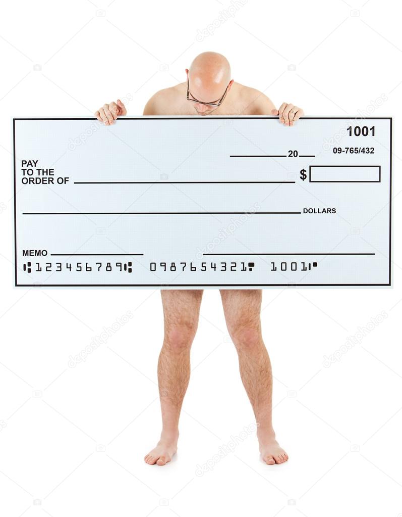 Check: Unclothed Man Reads Blank Check — Stock Photo © sjlocke #24203527