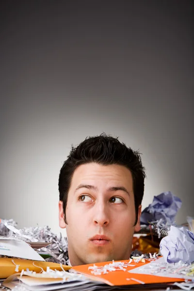 Business: Overwhelmed Businessman Buried In Trash — Stock Photo ...