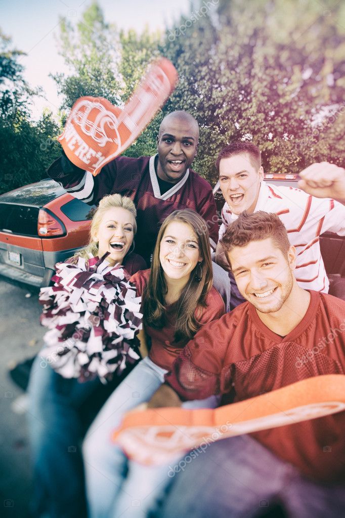 Tailgating: Modern College Students Yelling For Football Team Stock ...