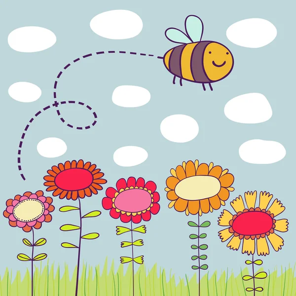 Cartoon bee flying over flowers Stock Vector Image by ©smilewithjul ...