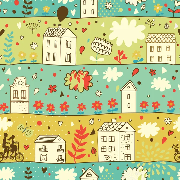 Cartoon town. Seamless concept pattern in vintage style — Stock Vector ...