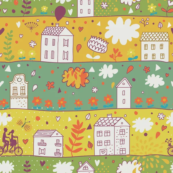 Cartoon town. Seamless concept pattern in vintage style — Stock Vector ...