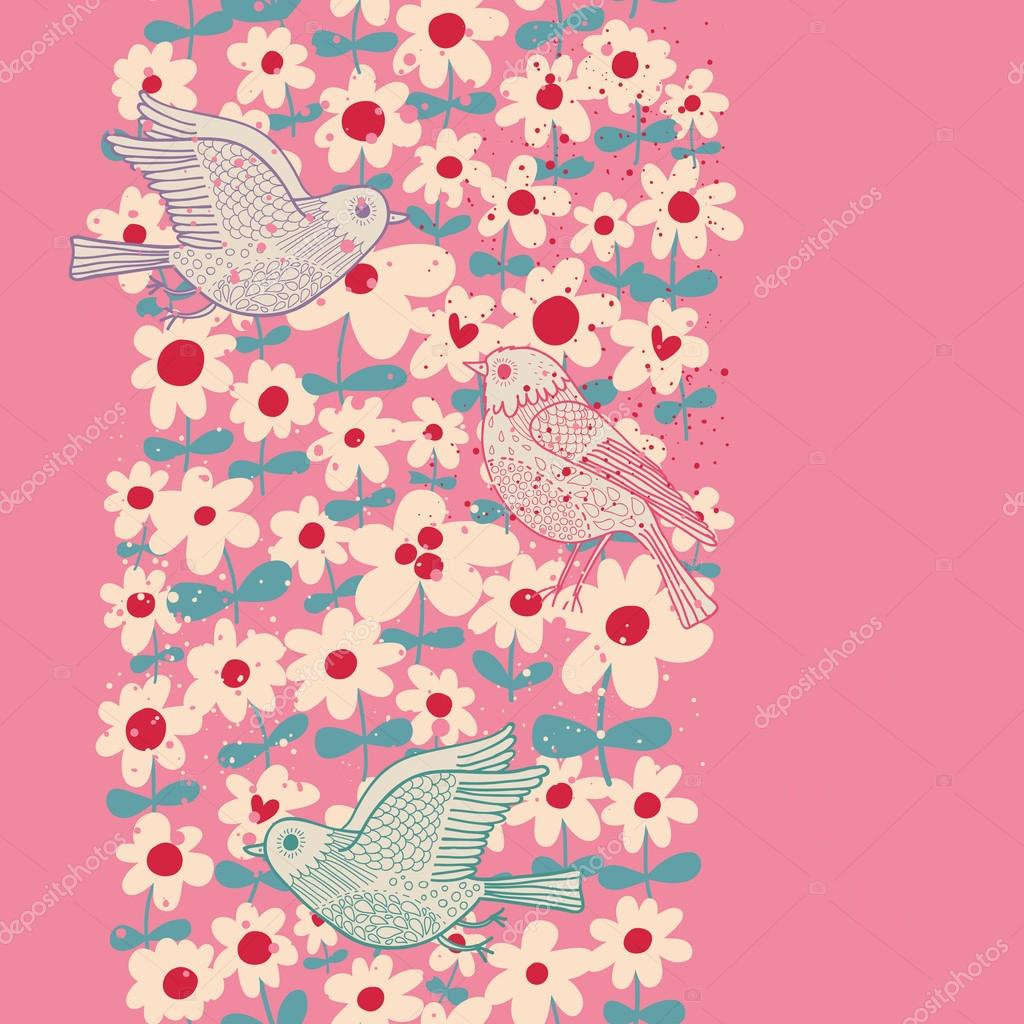 Spring seamless pattern in pastel colors. Birds in flowers vector ...