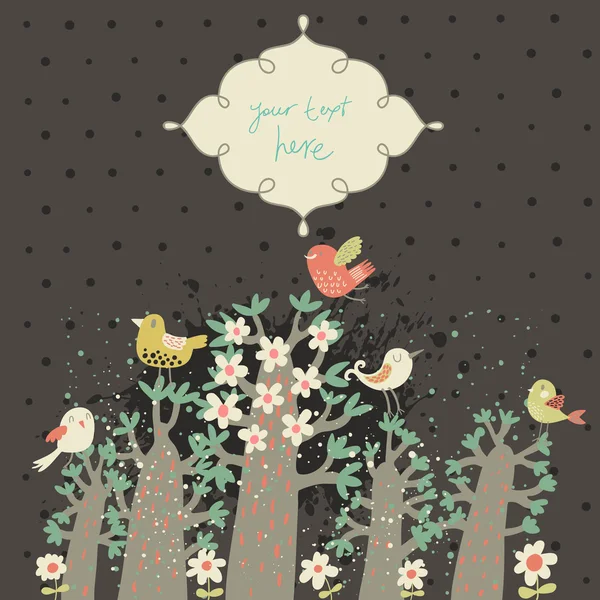 Spring background. Stylish illustration in vector. Cute birds on ...