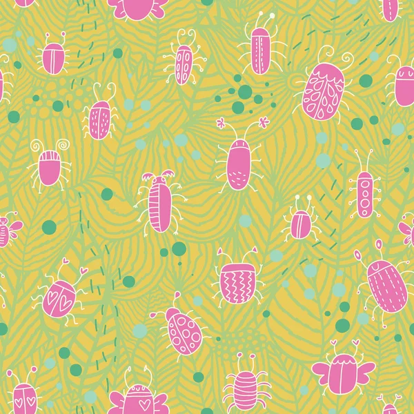Vintage spring seamless pattern. Bugs in leafs cartoon background ...