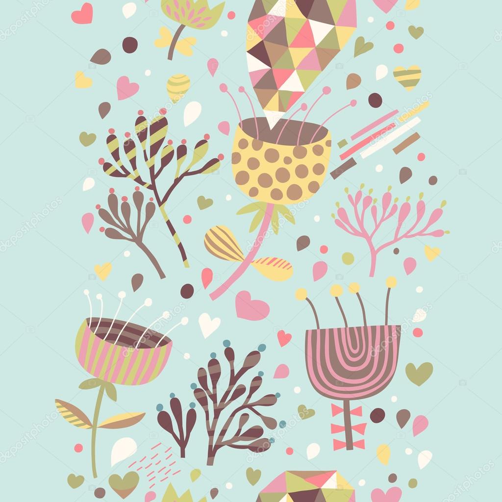 Cartoon floral seamless pattern. Spring background in pastel colors ...