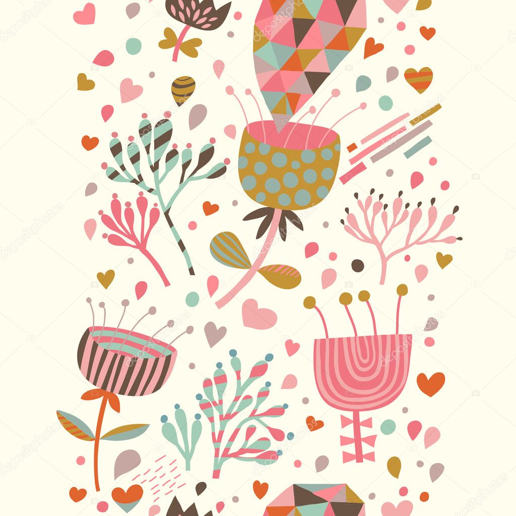 Cartoon floral seamless pattern. Spring background in pastel colors ...