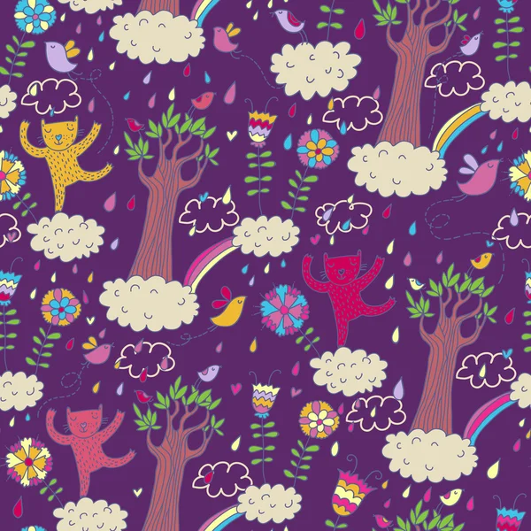 Weather concept background. Cartoon rainbow rainbow, cloud, sun ...