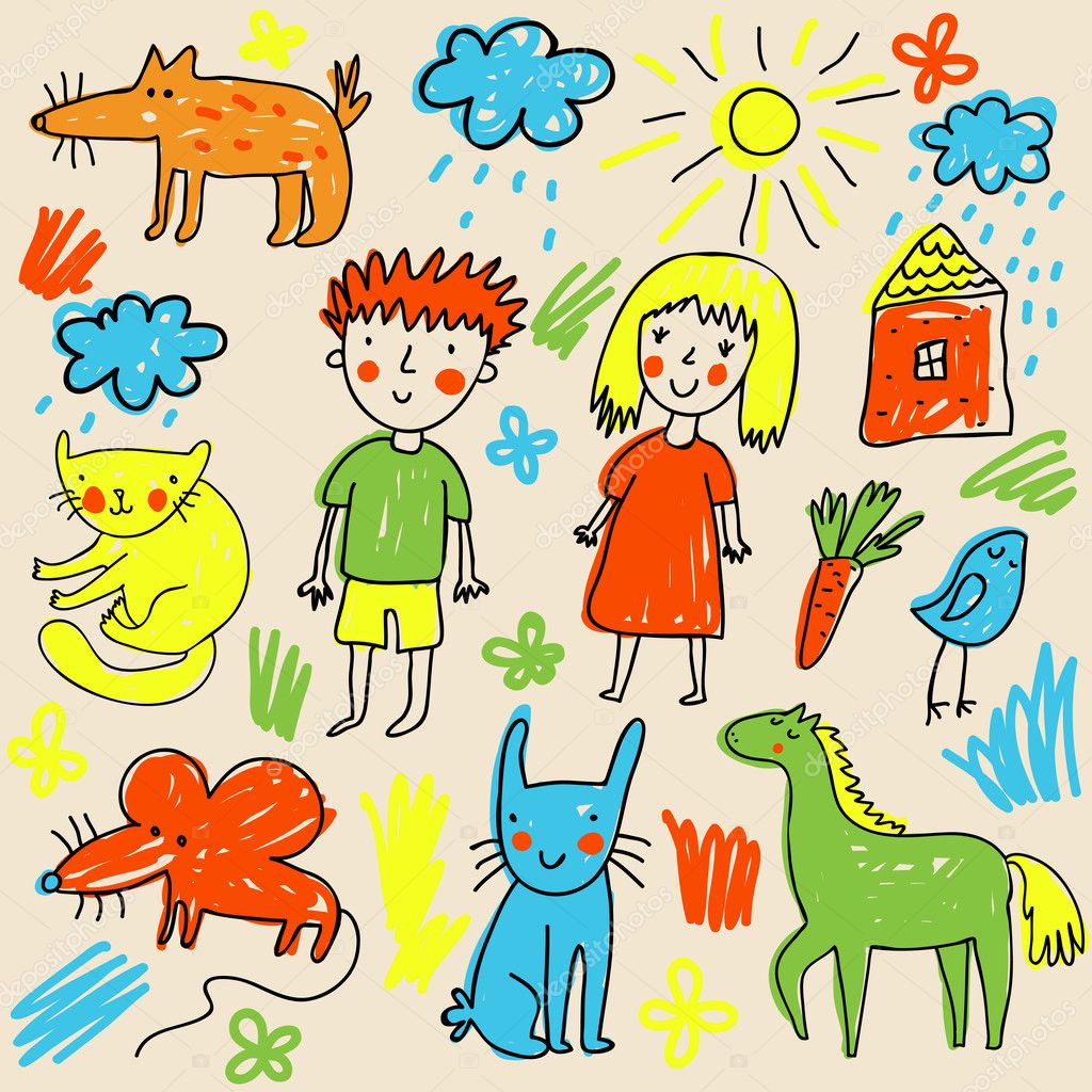 Children drawing - cute cartoon illustration — Stock Vector ...