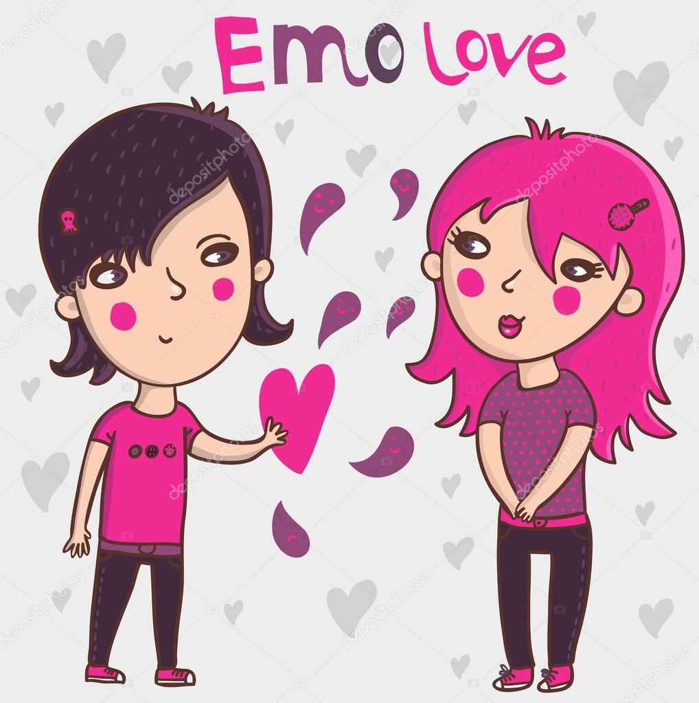 Emo cartoon love | Emo teens in love - cartoon illustration — Stock ...