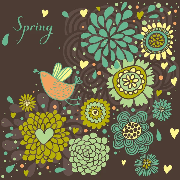 Spring floral background with cartoon bird Stock Vector Image by ...