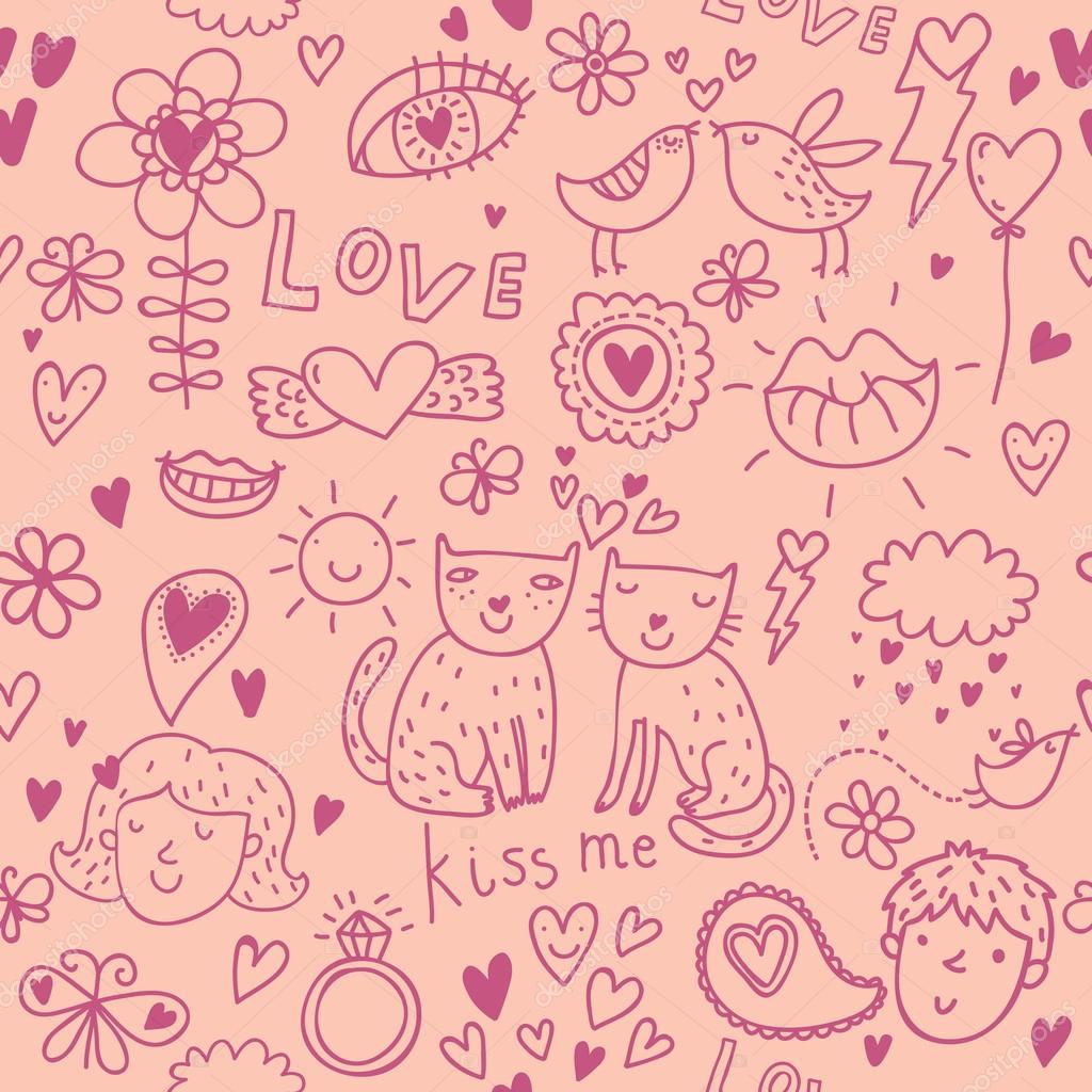 Romantic cartoon seamless pattern in pink Stock Vector by ©smilewithjul ...