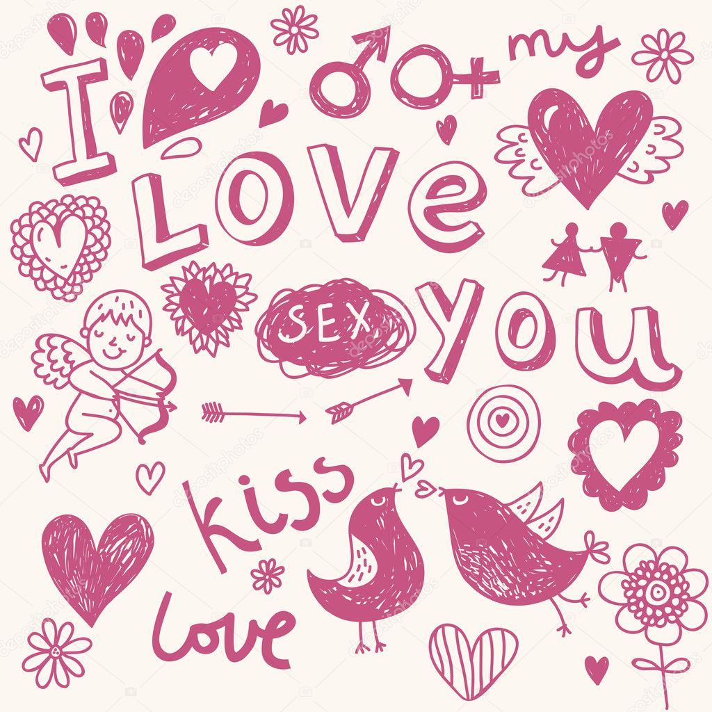 Hand Drawn Cartoon Romantic Set In Vector Stock Vector Image By