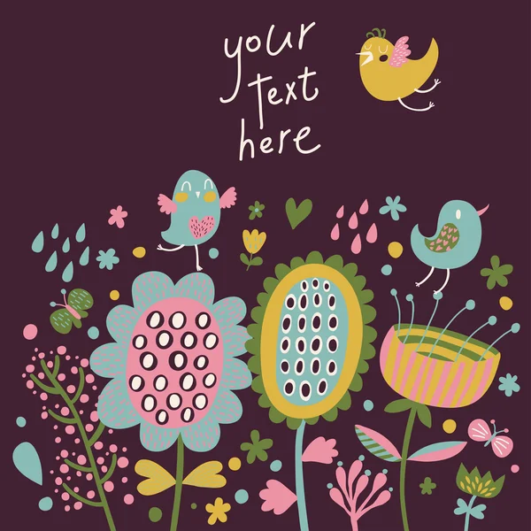 Gentle cartoon birds on flowers in vector. Stock Vector Image by ...