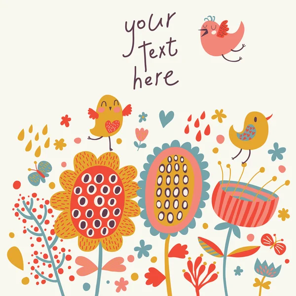 Gentle cartoon birds on flowers in vector. Stock Vector Image by ...