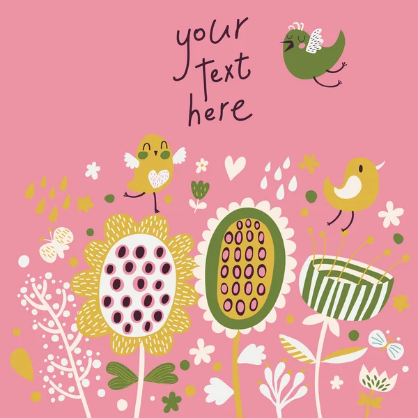 Gentle cartoon birds on flowers in vector. Stock Vector Image by ...