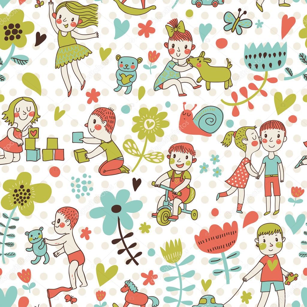 Pattern with children playing with toys. Stock Vector by ©smilewithjul ...