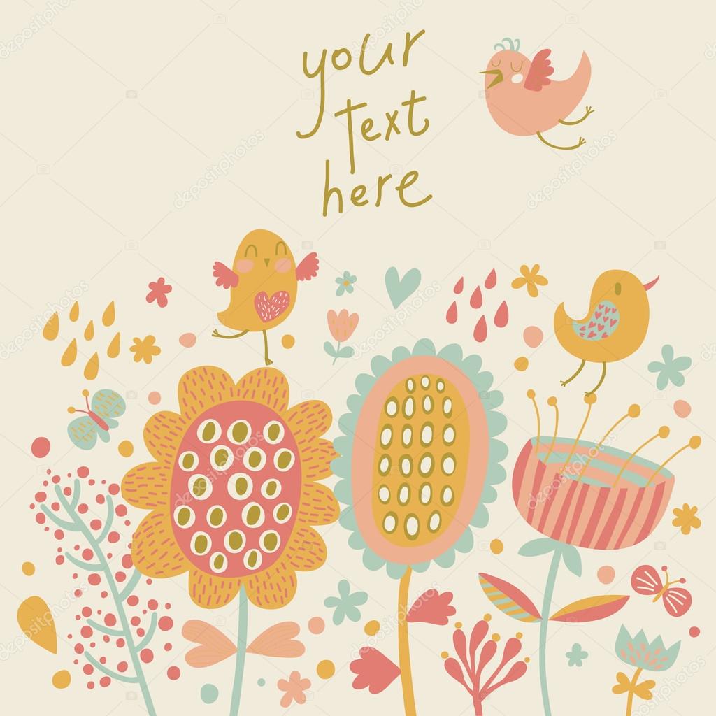 Gentle cartoon birds on flowers in vector. Stock Vector by ...