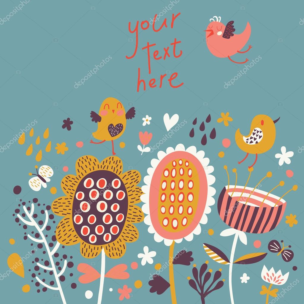 Gentle cartoon birds on flowers in vector. Stock Vector by ...